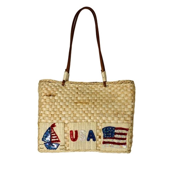 QVC | Bags | Vtg Qvc Womens Corn Husk Weave Purse Usa Flag Patriotic ...
